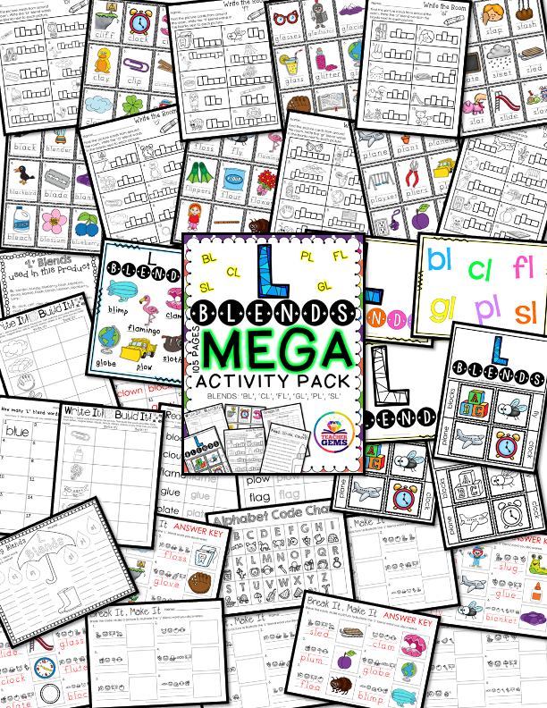 L Blends MEGA Activity Pack - bl, cl, fl, gl, pl, sl – Teacher Gems