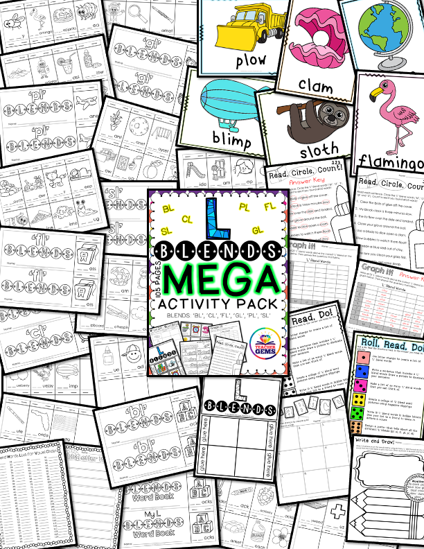 L Blends MEGA Activity Pack - bl, cl, fl, gl, pl, sl – Teacher Gems
