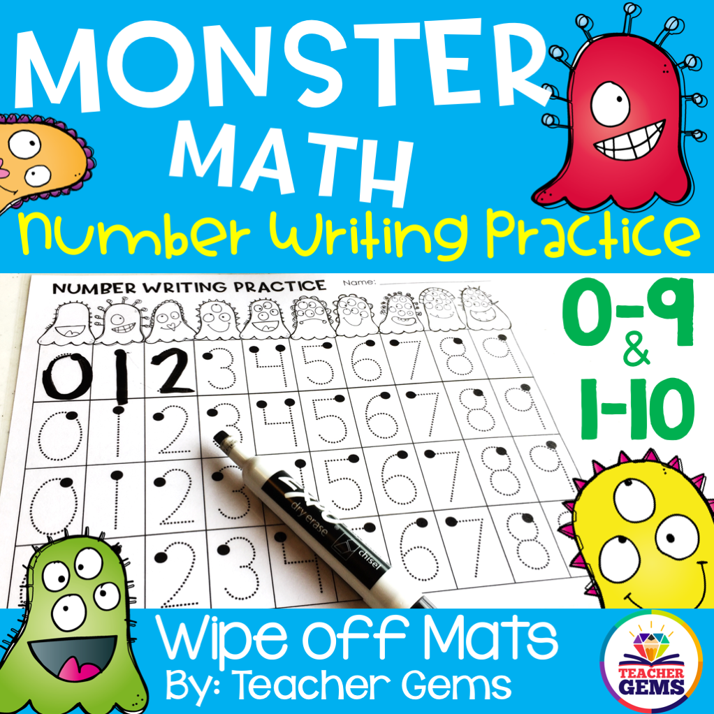 Monster Math Number Writing Practice 0-9 and 1-10 – Teacher Gems