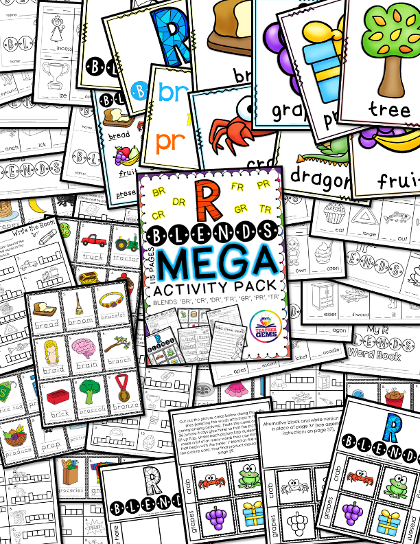 R Blends MEGA Activity Pack - br, cr, dr, fr, gr, pr, tr – Teacher Gems