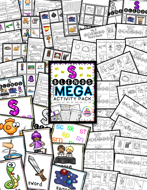 S Blends MEGA Activity Pack - sc, sk, sm, sn, sp, st, sw – Teacher Gems