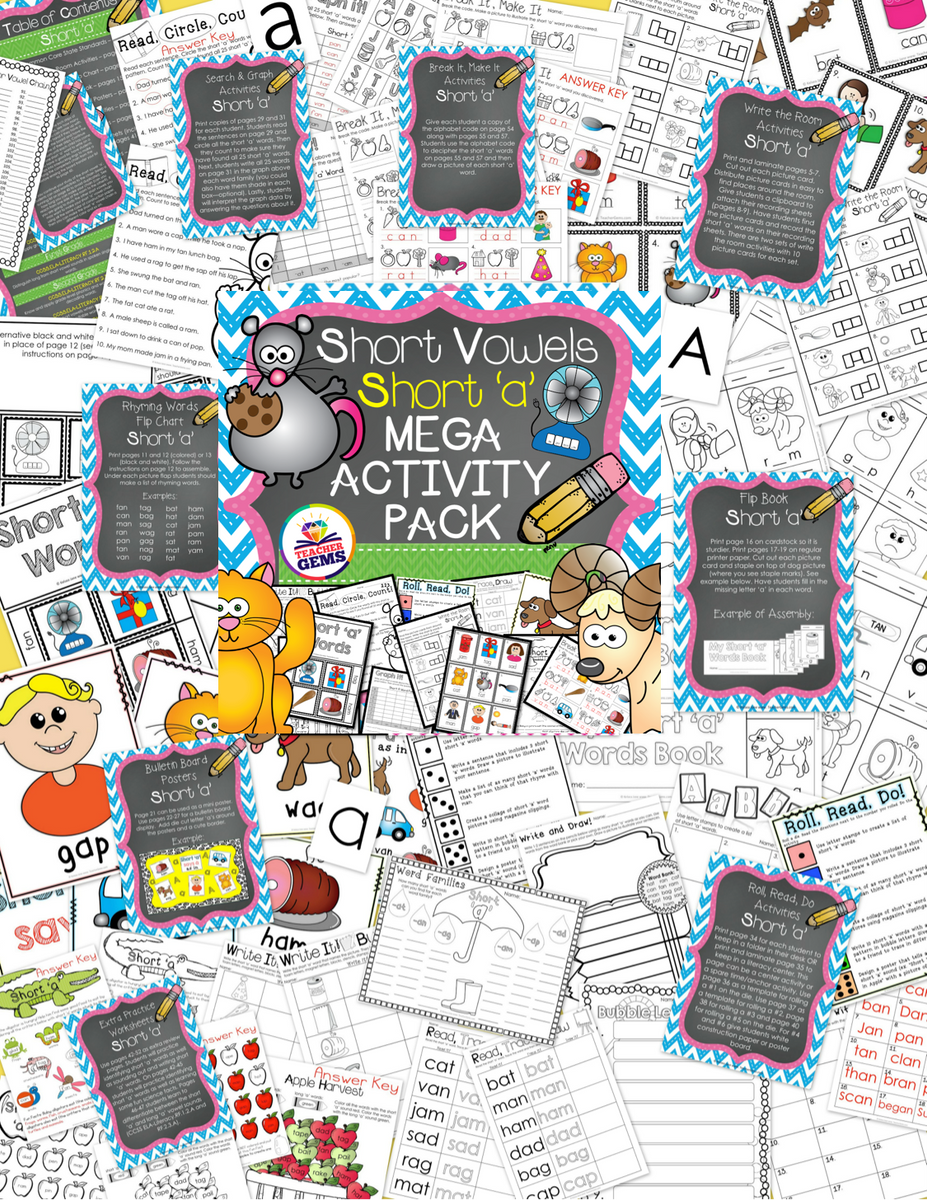 Short A Vowel MEGA Activity Pack – Teacher Gems