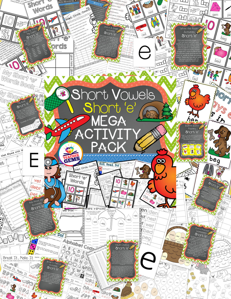 Short E Vowel MEGA Activity Pack – Teacher Gems