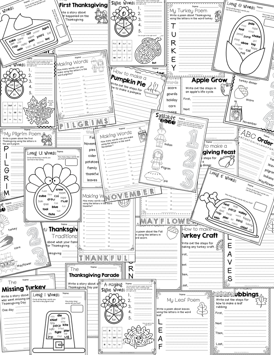 Fall and Thanksgiving Writing and Word Work – Teacher Gems