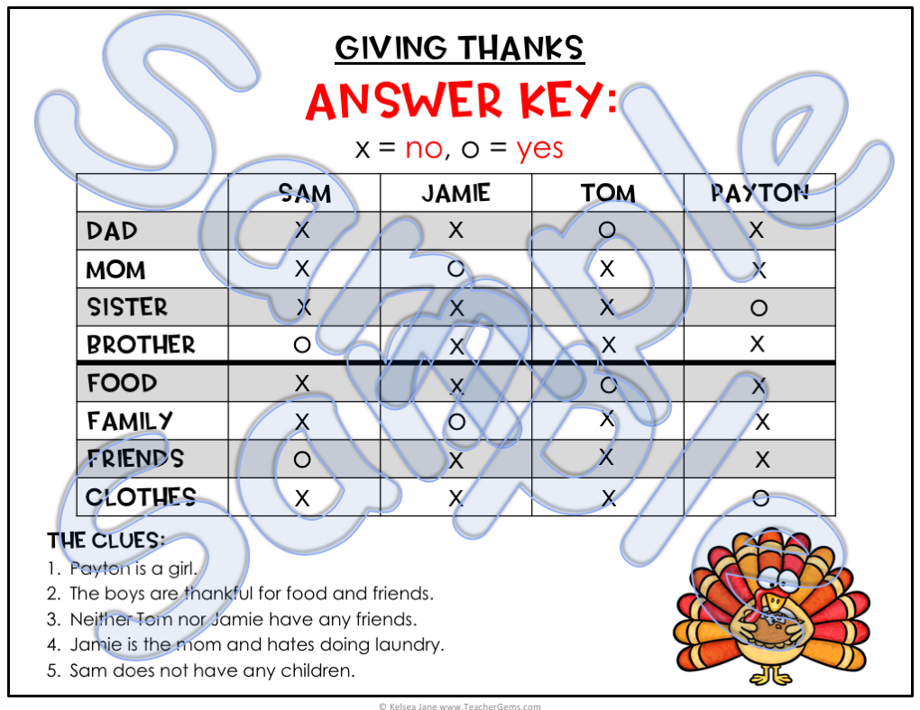 Thanksgiving Logic Puzzles – Teacher Gems