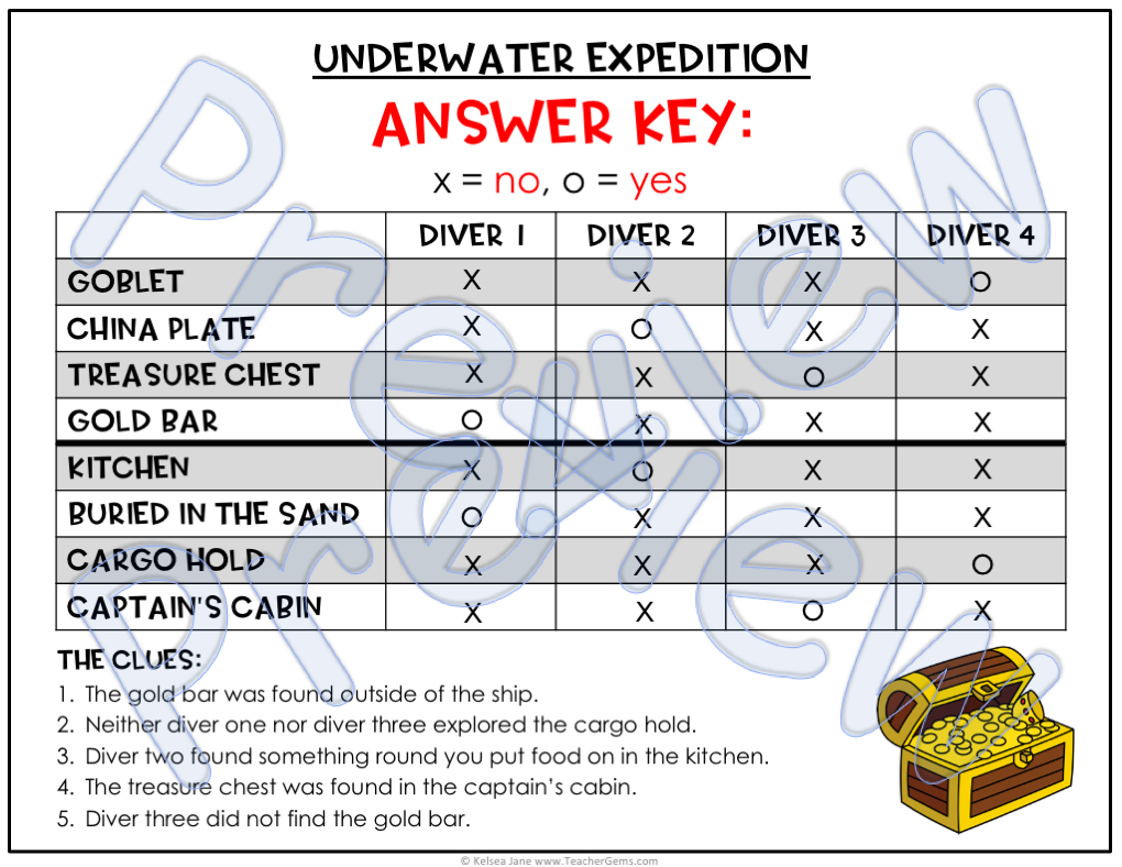 Treasure Hunters Logic Puzzles – Teacher Gems