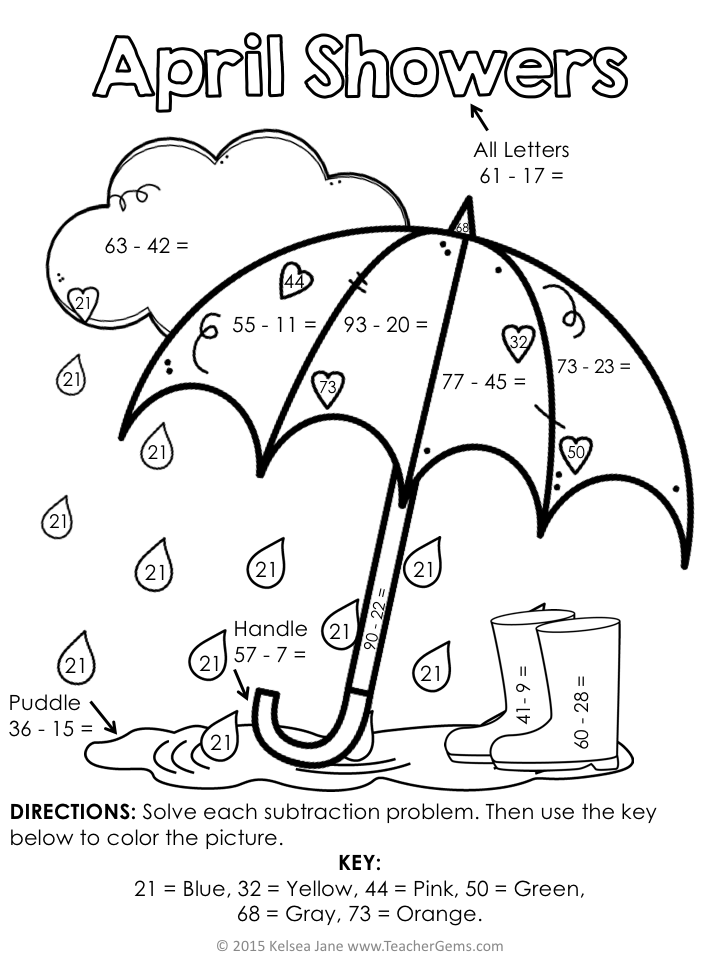 Spring Color by Number Two-Digit Addition and Subtraction to 100 ...