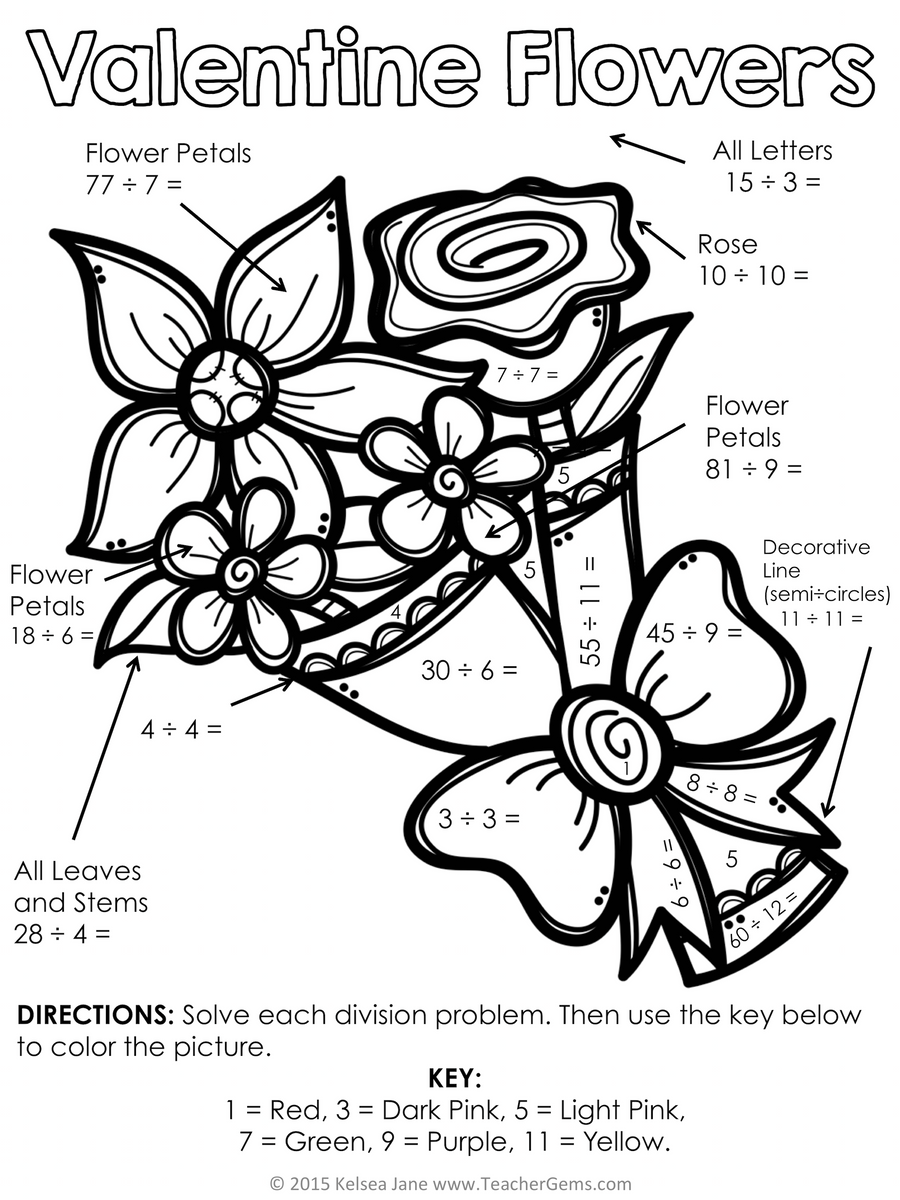 Valentine's Color by Number Multiplication and Division Facts 0-12 ...