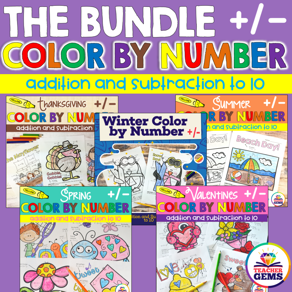 Color by Number Addition and Subtraction to 10 Bundle – Teacher Gems