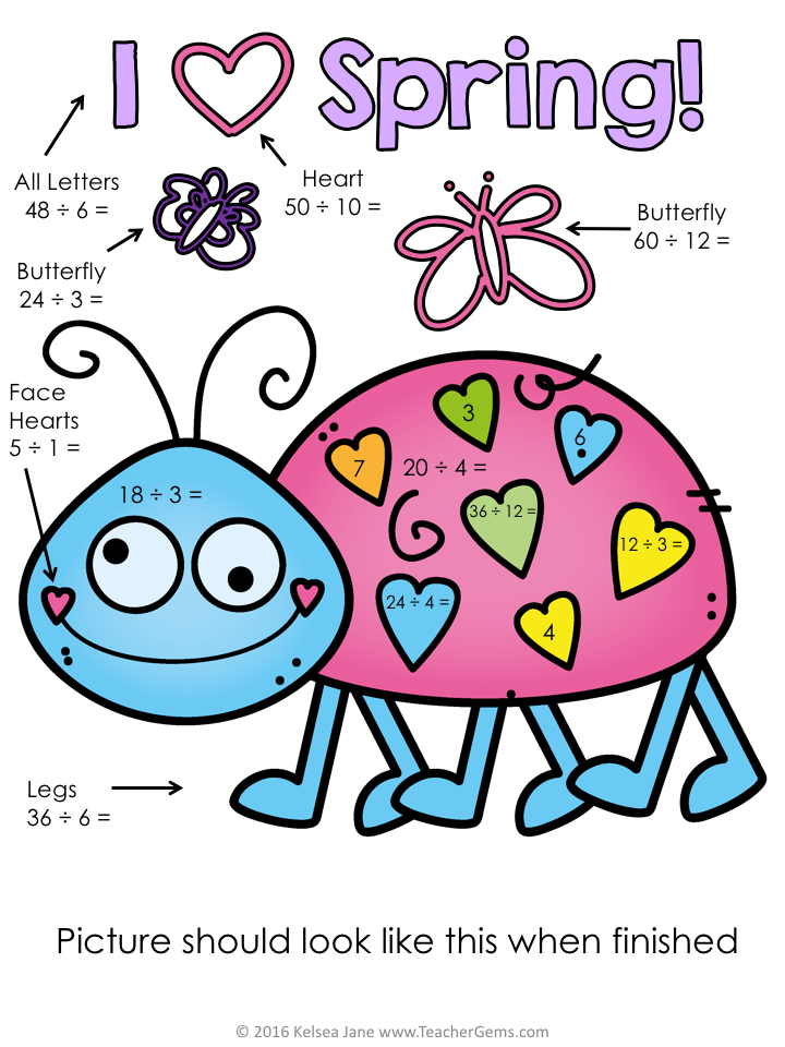 Insects Multiplication Color By Number Teacher Stuff Coloring Squared