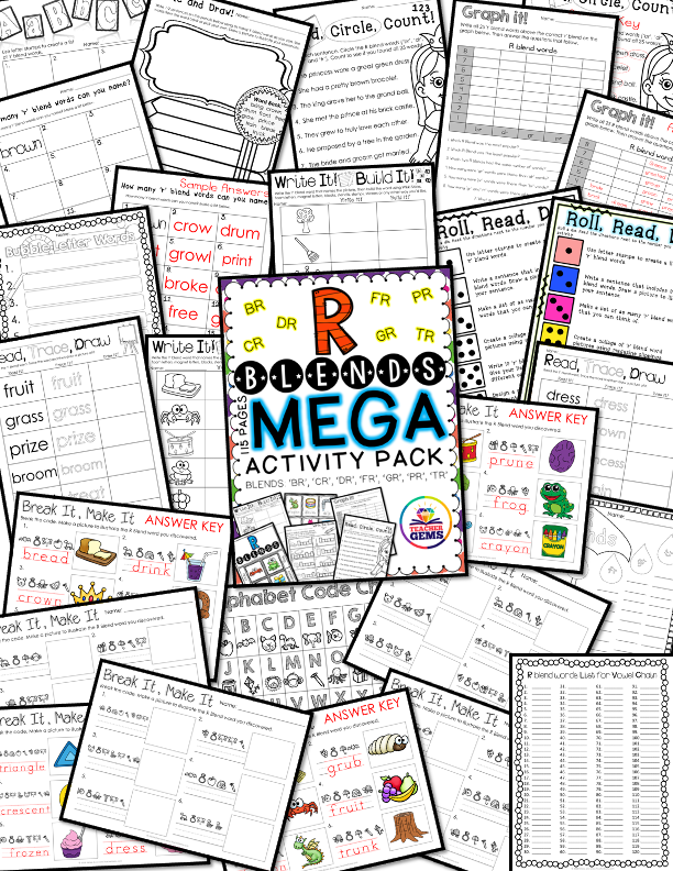 R Blends MEGA Activity Pack - br, cr, dr, fr, gr, pr, tr – Teacher Gems